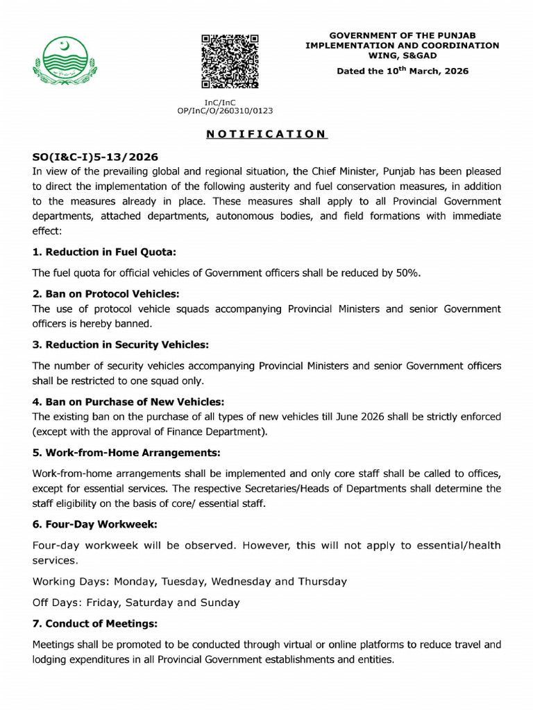 Austerity Measures 10-03-2026 | PDF