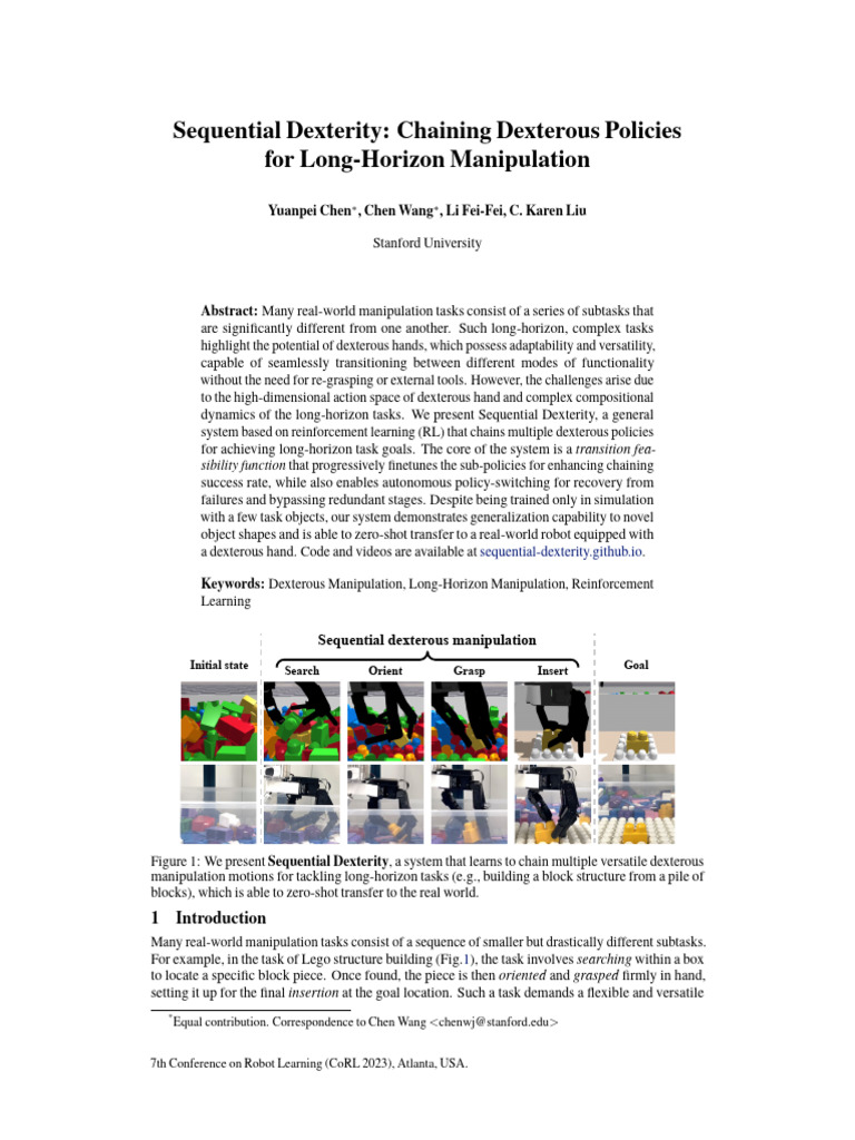 2023 CoRL SeqDex | PDF | Policy | Cognitive Science