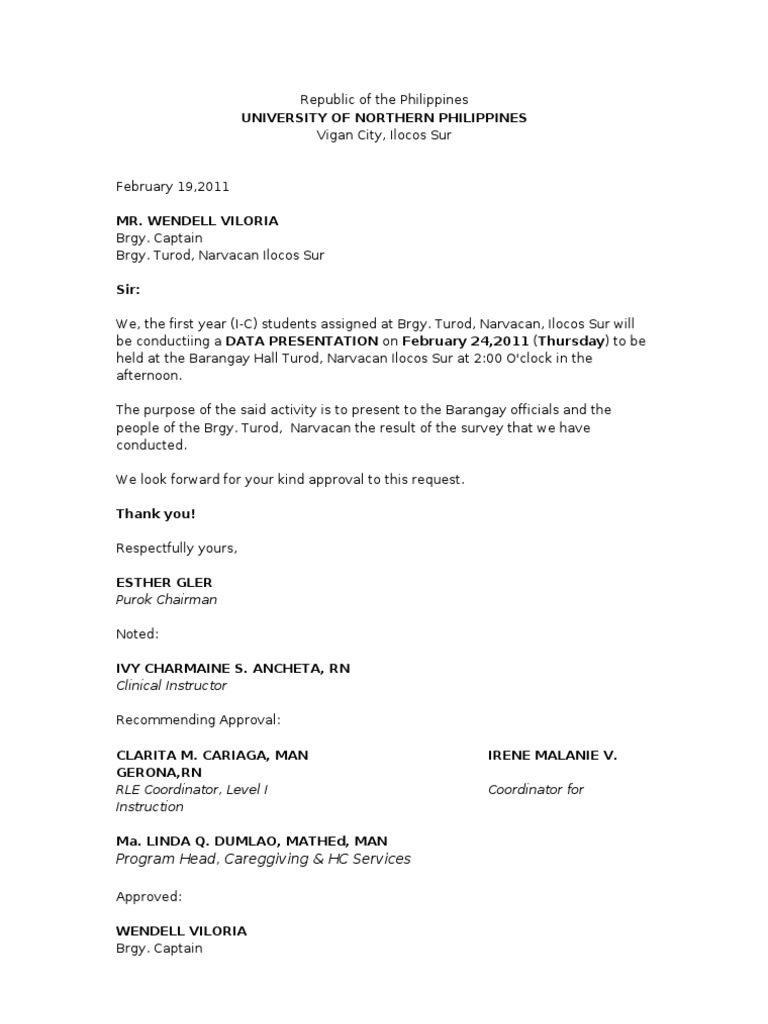 Communication Letter (Brgy. Captain) | PDF