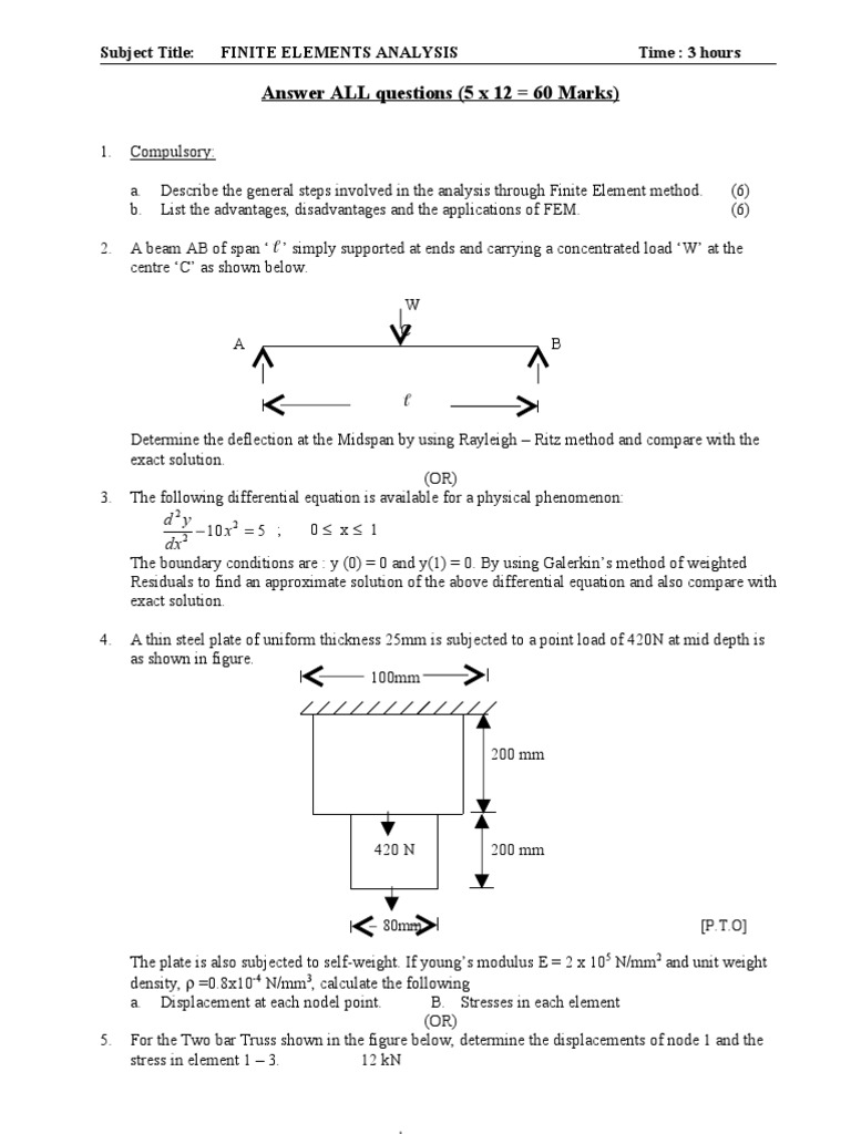 Finite Element Analysis Question Paper | Finite Element Method | Continuum Mechanics