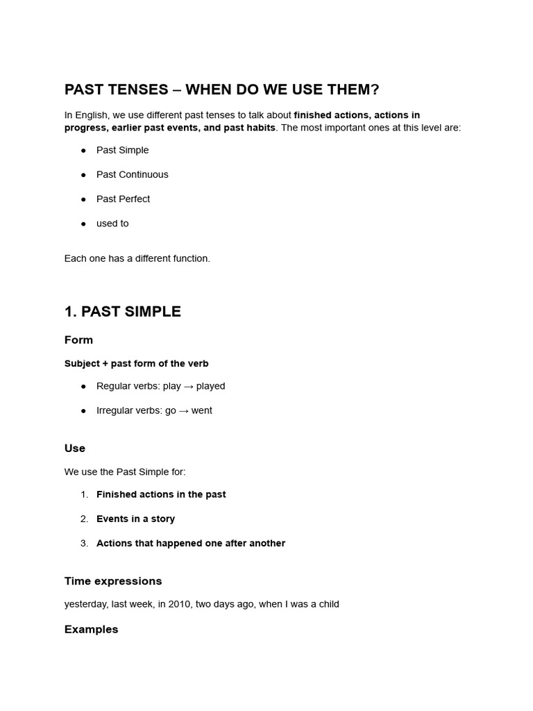 Past Tenses - When Do We Use Them | PDF | Grammatical Tense | Verb