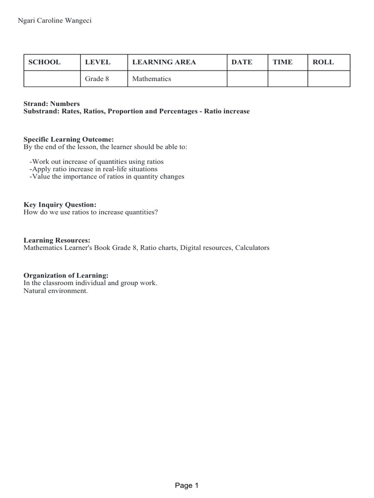 Mathematics Grade 8 | PDF | Ratio | Learning