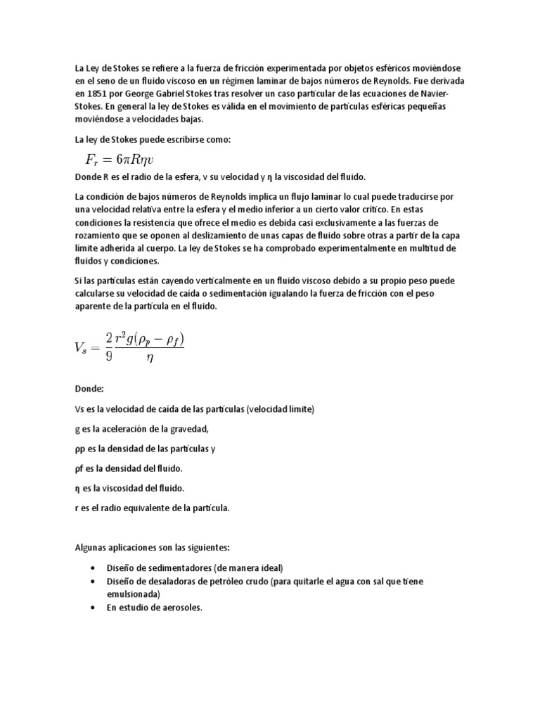 La Ley de Stokes Se Refiere A La Fuerza de Fricción Experimentada Por ...