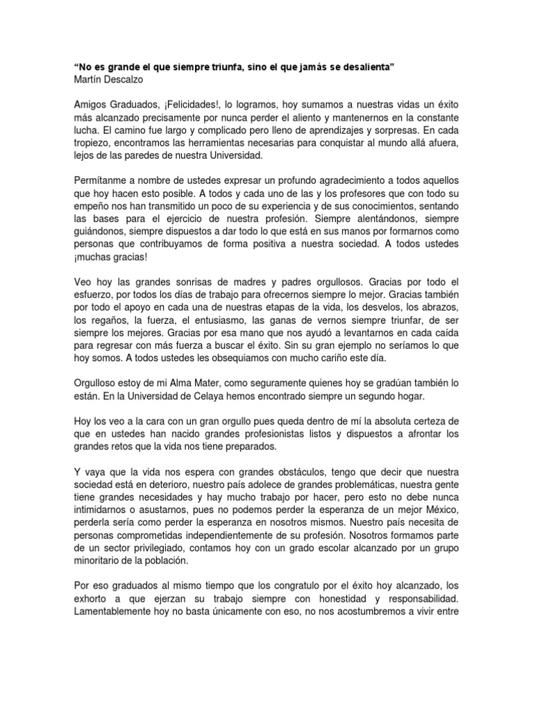 Discurso Emotivo de Graduación Universitaria | PDF