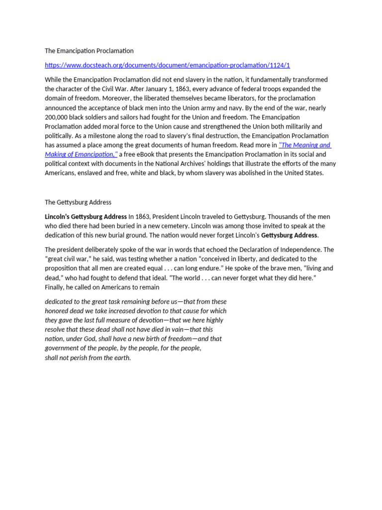 Unit 4 The Emancipation Proclamation and Gettysburg Address | PDF