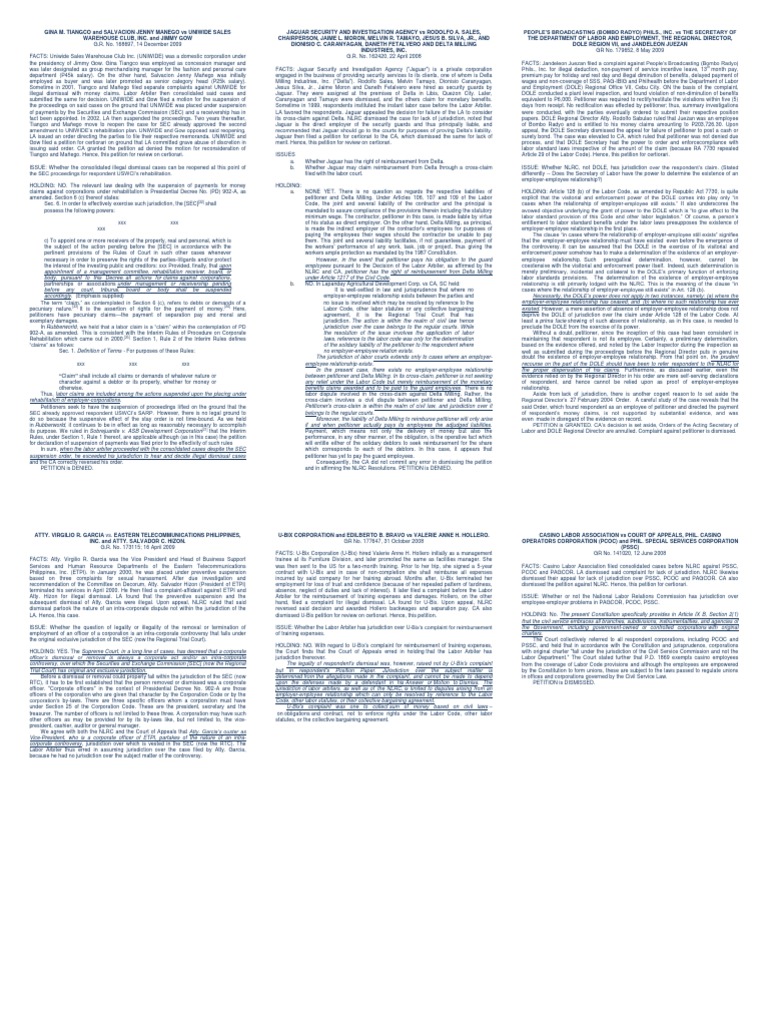 Tiangco Vs Uniwide JSIA Vs Sales People's Broadcasting Vs Juezan | PDF | Strike Action | Labour Law