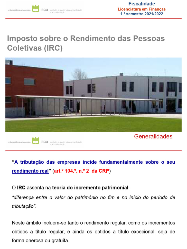 Irc 2021 2022 Isca Ua Finanã As | PDF | Impostos | Contabilidade
