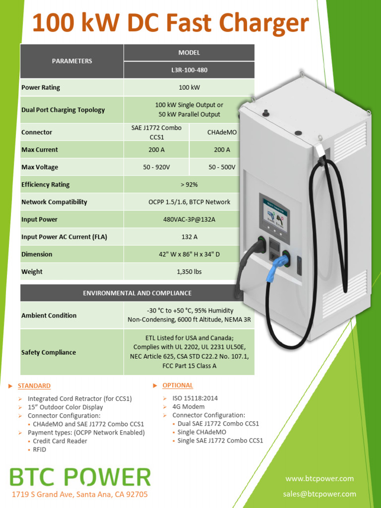 Ficha Técnica BTC POWER 100 KW Fast Charger | PDF