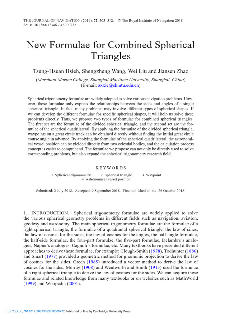 New Formulae for Combined Spherical Triangles | PDF | Euclidean ...