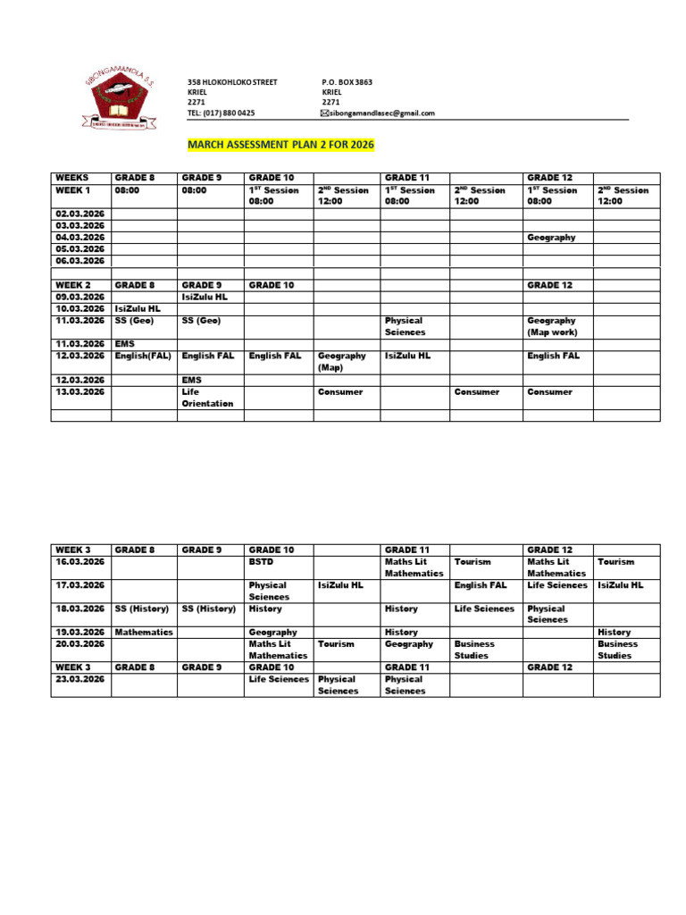 Assessment Plan 2 March 2026 | PDF | Science