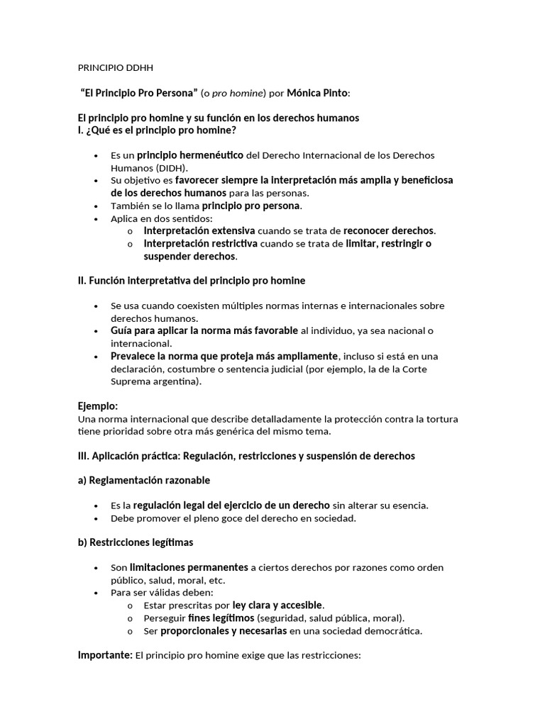 El Principio Pro Persona (O Pro Homine) Por Mónica Pinto | PDF ...