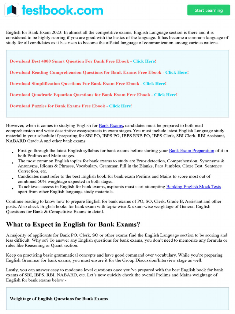 English For Bank Exam - Syllabus | PDF