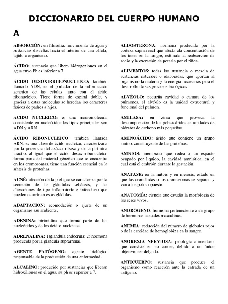 Diccionario Del Cuerpo Humano | PDF | Corazón | Sangre