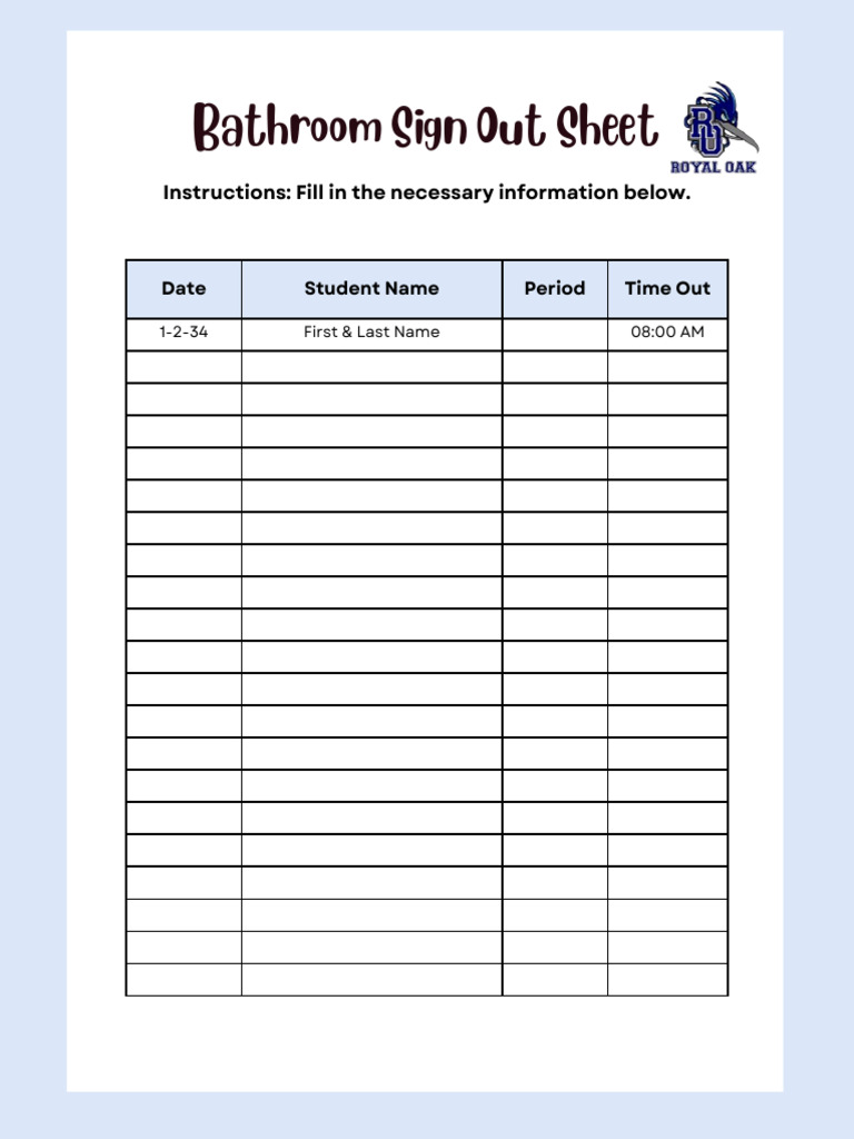 ROMS Restroom Sign Out Sheet 8.22.25 | PDF