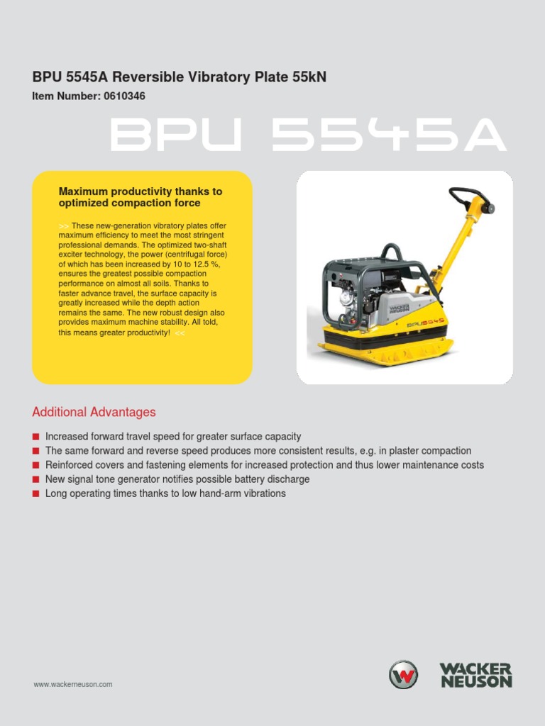 Wacker Neuson BPU 5545A Compactor Specs | PDF | Engines | Manual ...