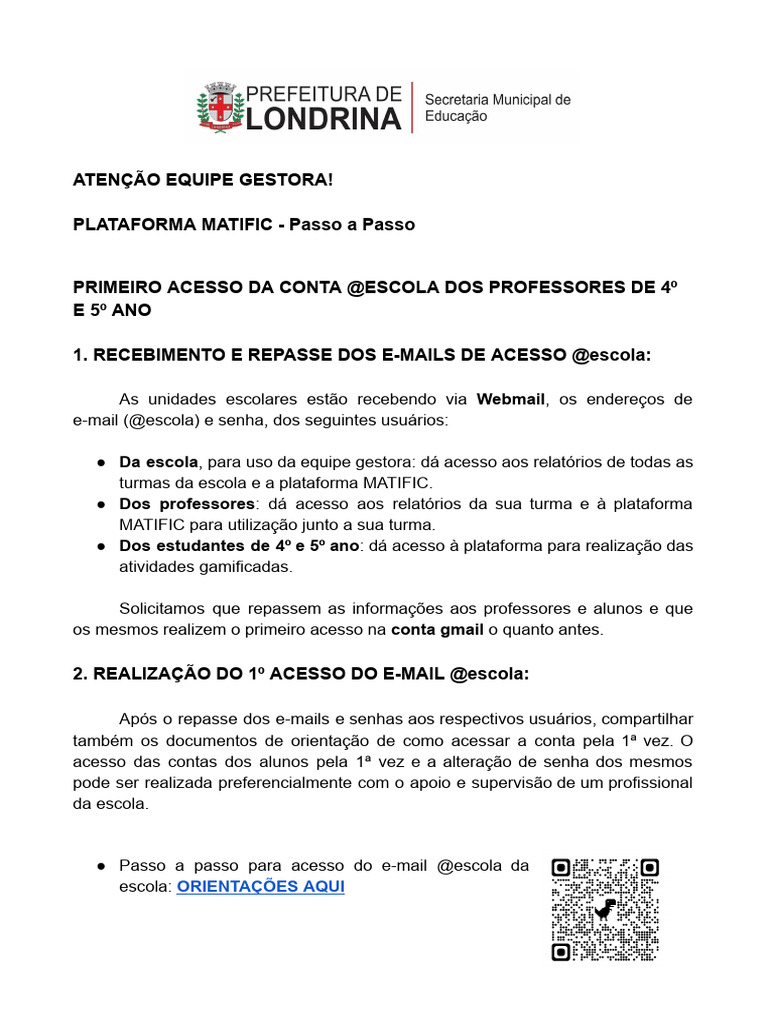 Orientações Matific 2025 | PDF | Senha | Gmail