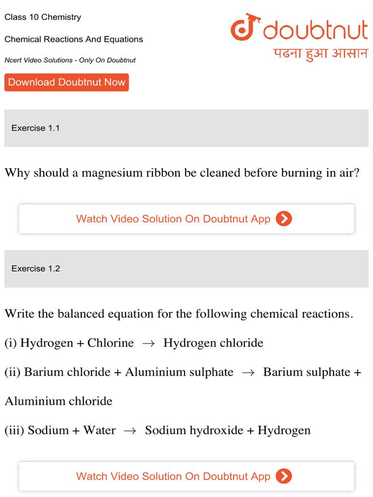 Ncert Class 10 Chemistry Chemical Reactions and Equations | PDF ...