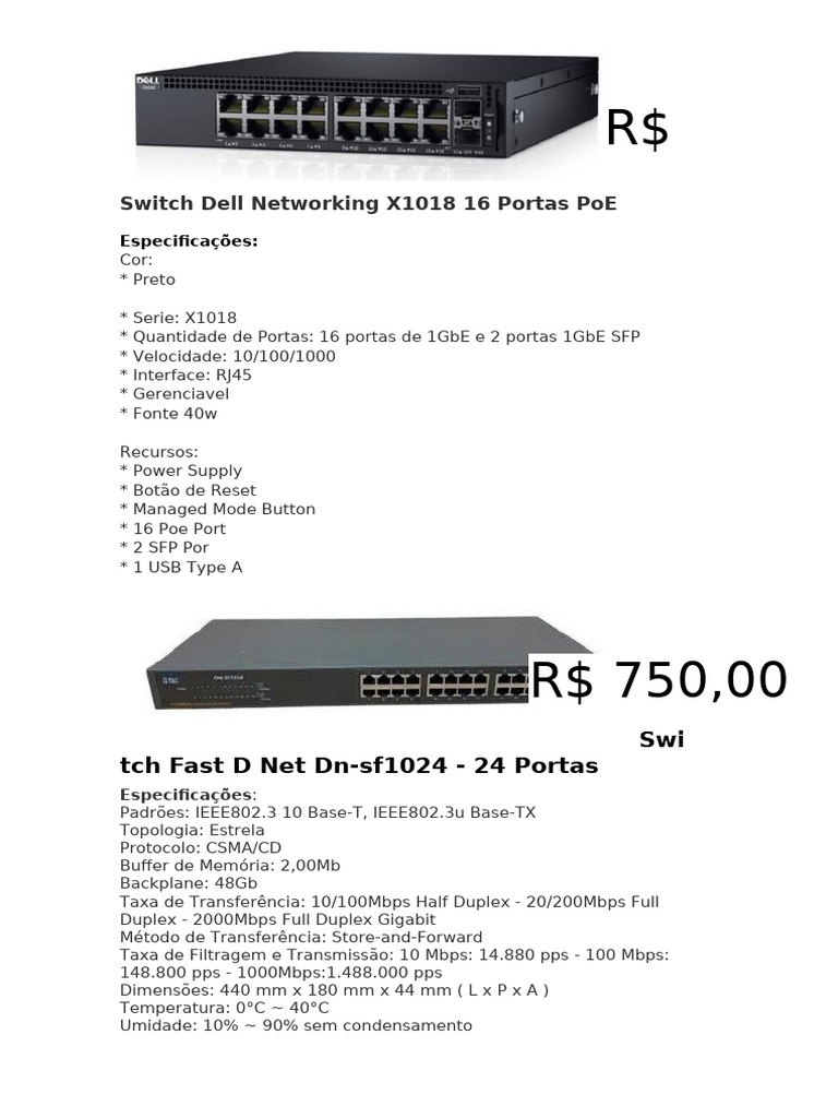 Switch Dell Networking X1018 16 Portas PoE | PDF