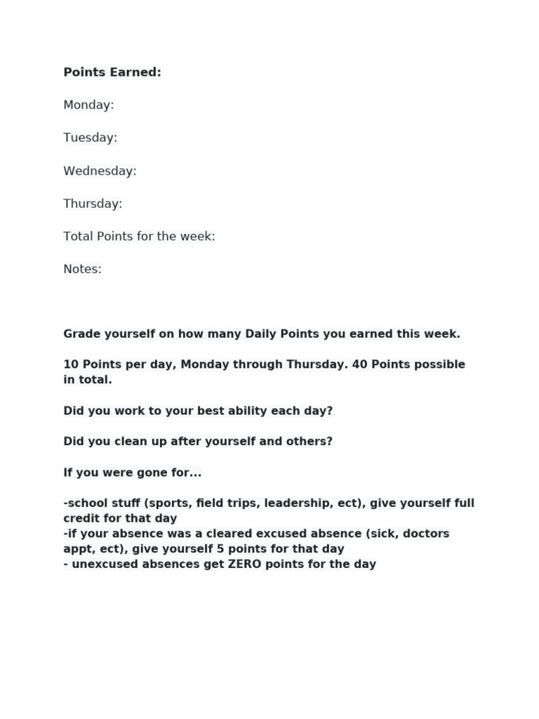 Benjamin Swofford - Daily Points - Template | PDF