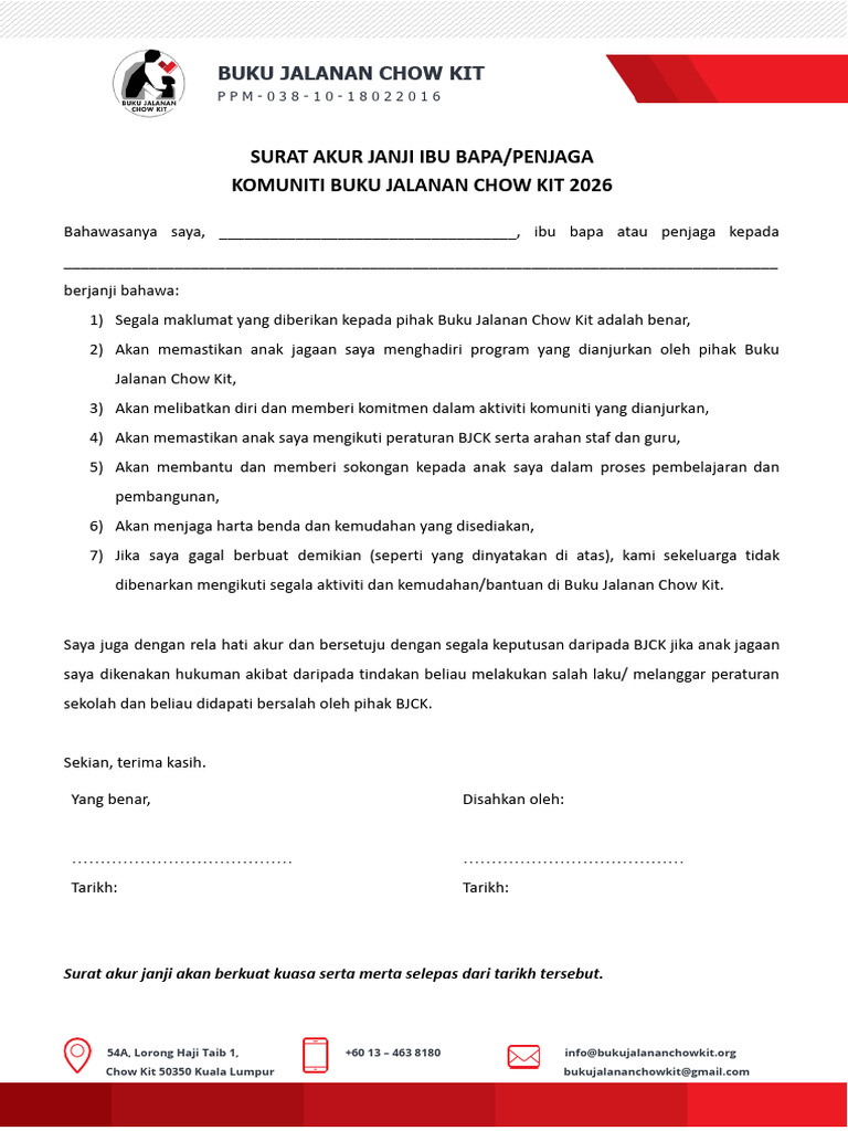 Surat Akur Janji Ibu Bapa - Penjaga Komuniti BJCK 2026 | PDF