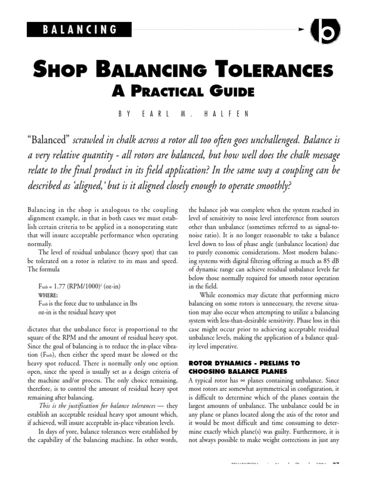 Balancing Tolerances | PDF | Engines | Diesel Engine