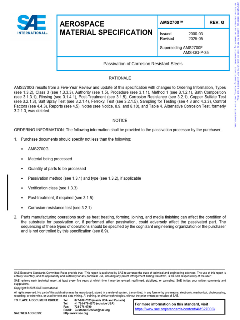 AMS 2700 G Passivation | PDF | Nitric Acid | Corrosion