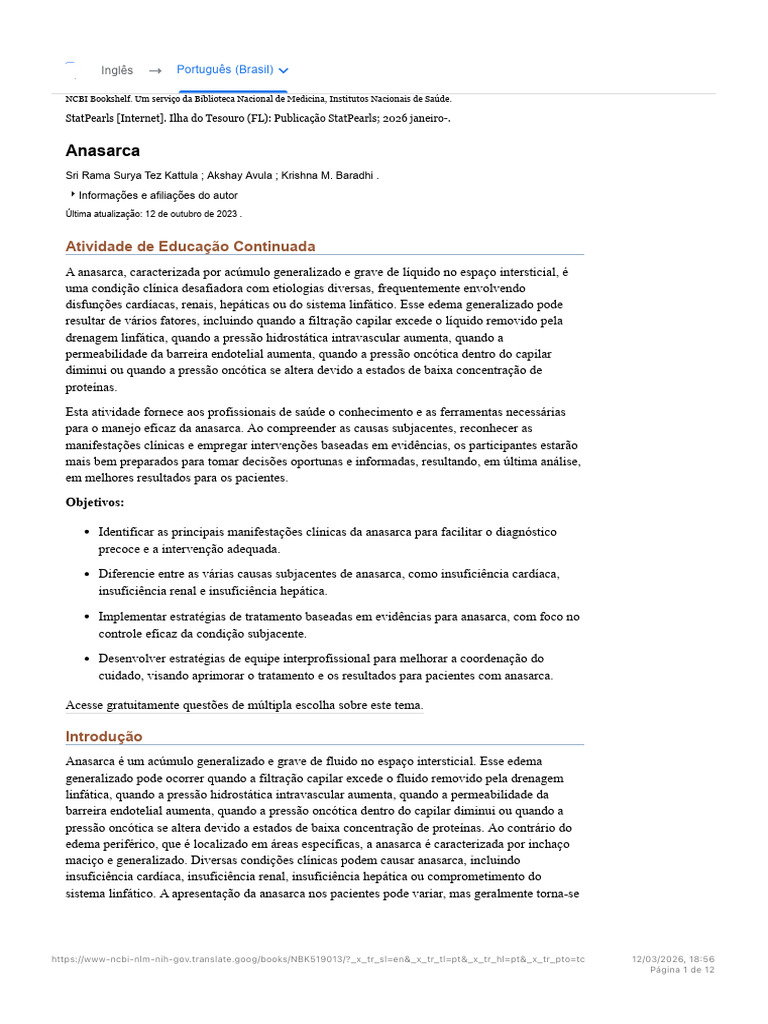 Anasarca - StatPearls - Estante NCBI | PDF | Edema | Doenças e distúrbios