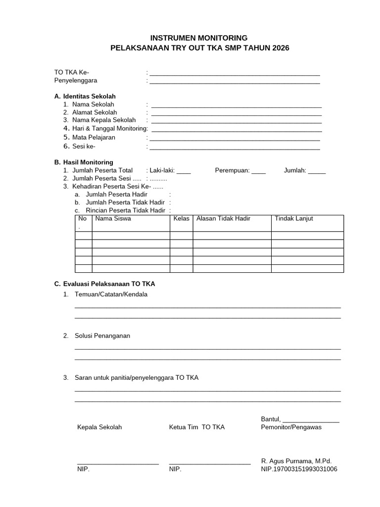 Instrumen Monev To Tka THN 2026 | PDF