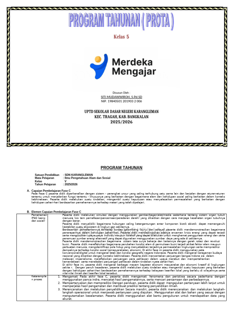 Prota Kelas 5 Kumer | PDF