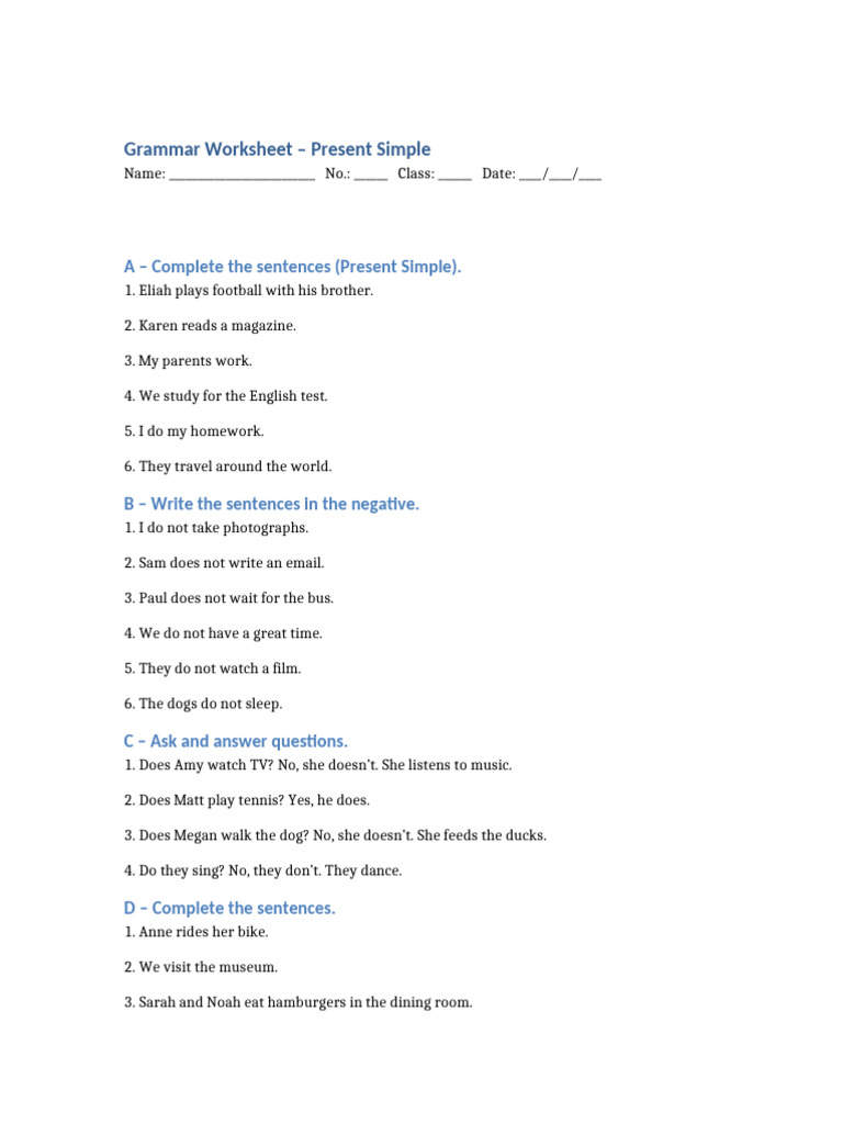 Complete Present Simple Worksheet With Images | PDF