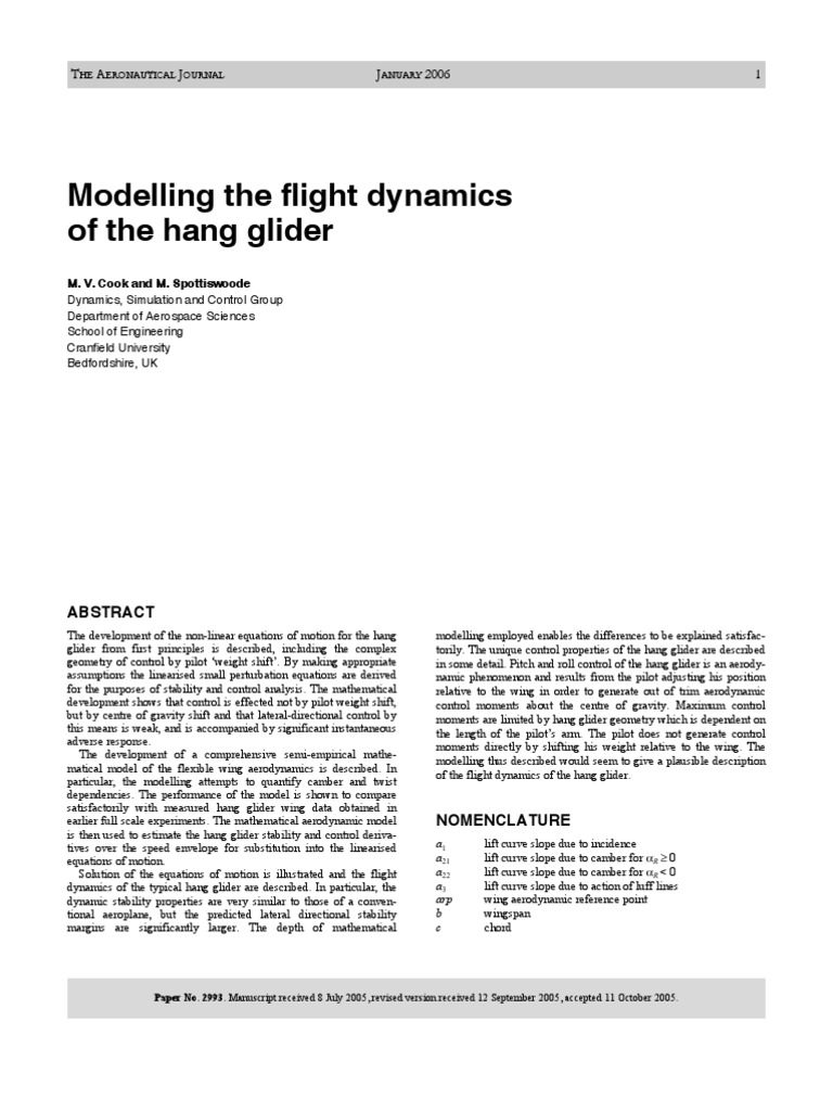Modelling The Flight Dynamics of The Hang Glider | PDF | Lift (Force ...