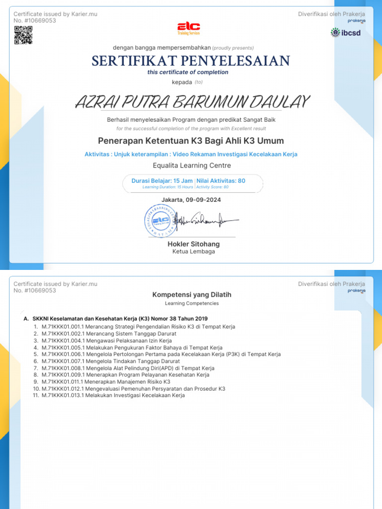 Sertifikat K3 Azrai | PDF