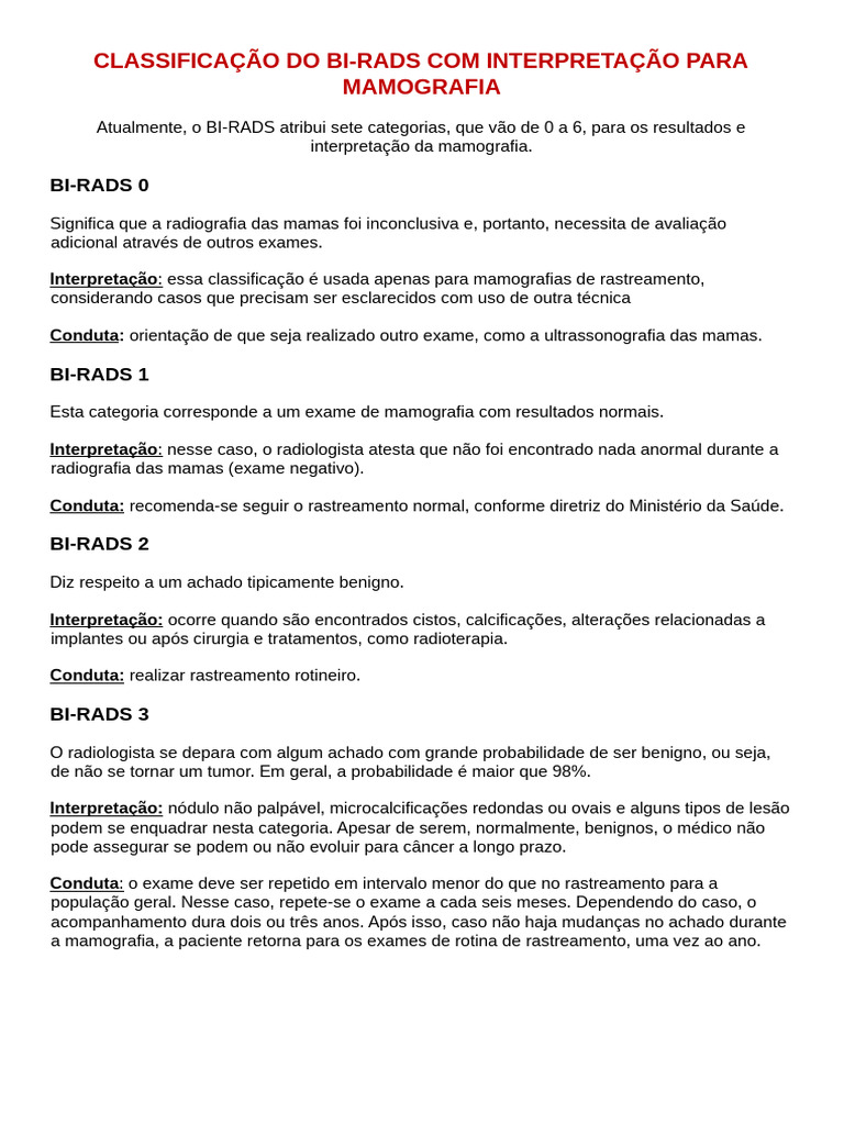 Classificação Do Bi-Rads | PDF | Câncer | Triagem (Medicina)