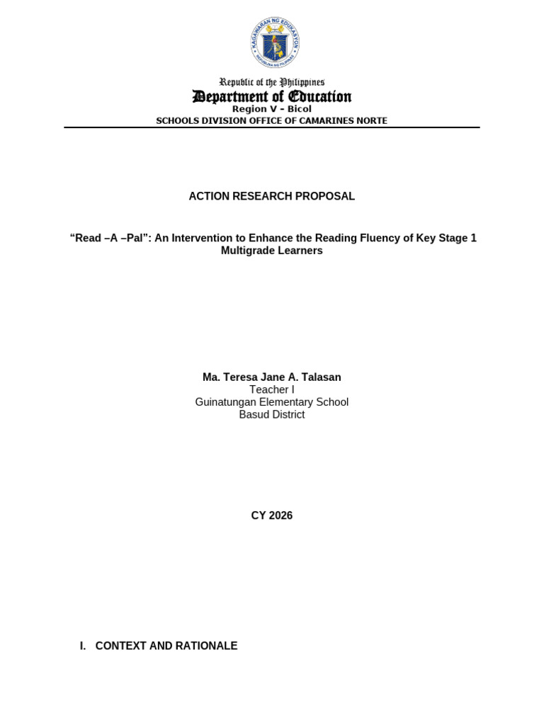 Action Research Proposal Template - Jane Talasan | PDF | Learning ...