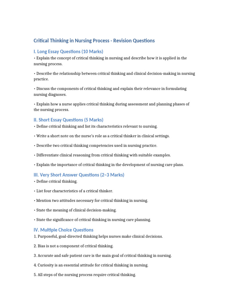 Critical Thinking Revision Questions Sentences | PDF