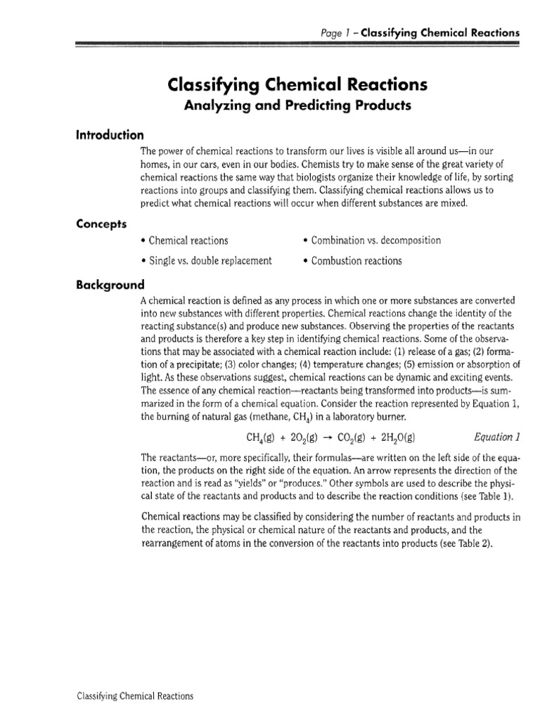 Classifying Rxns Studentho | PDF | Chemical Reactions | Chemical Compounds