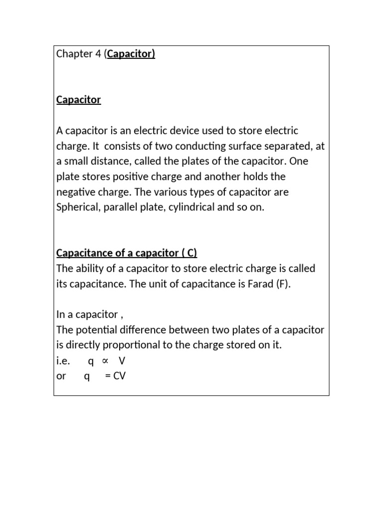 Capacitors Note | PDF | Capacitance | Dielectric