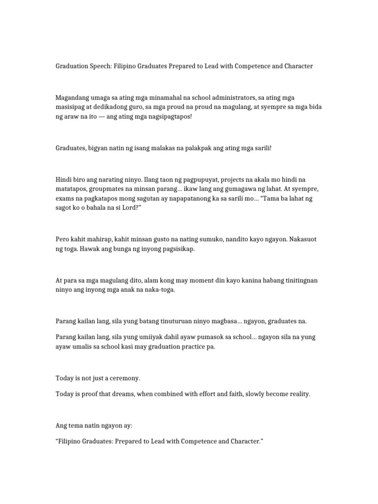 Graduation Speech Taglish | PDF