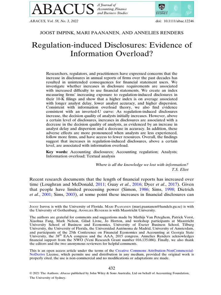 2021 Regulation Induced Disclosures Evidence of Information Overload ...
