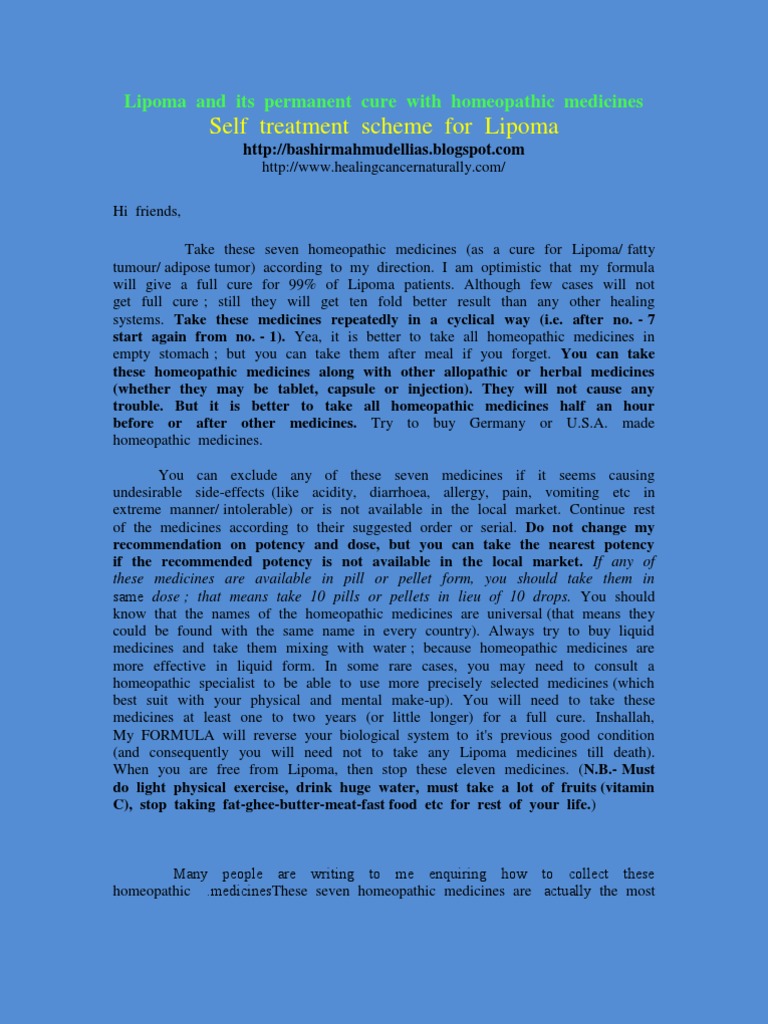 Lipoma and Its Homeopathic Self Treatment Scheme - Bashir Mahmud Ellias | PDF | Homeopathy ...