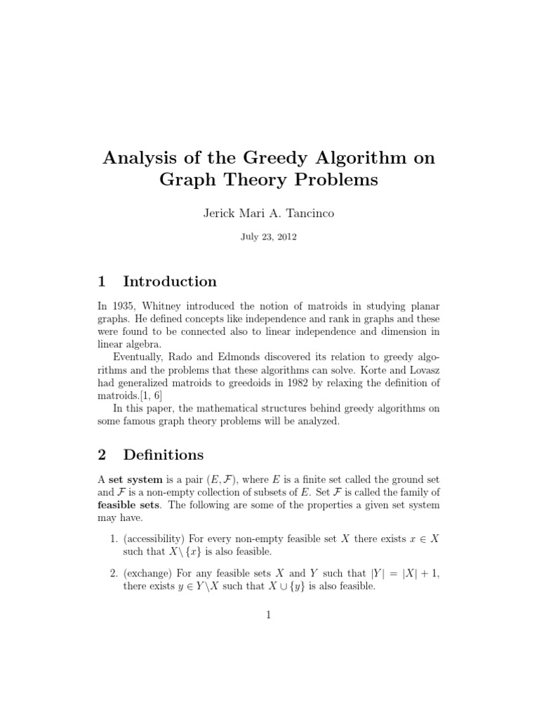Analysis of The Greedy Algorithm On Graph Theory Problems | PDF | Graph ...