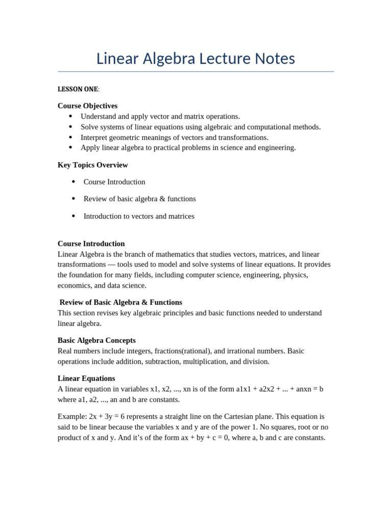 Linear Algebra Notes Student Version | PDF | Algebra | Equations