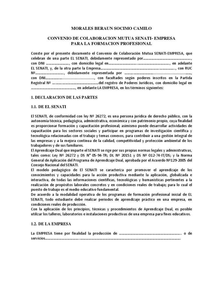 Convenio de Colaboracion Mutua Senati | PDF | Arbitraje | Recursos humanos