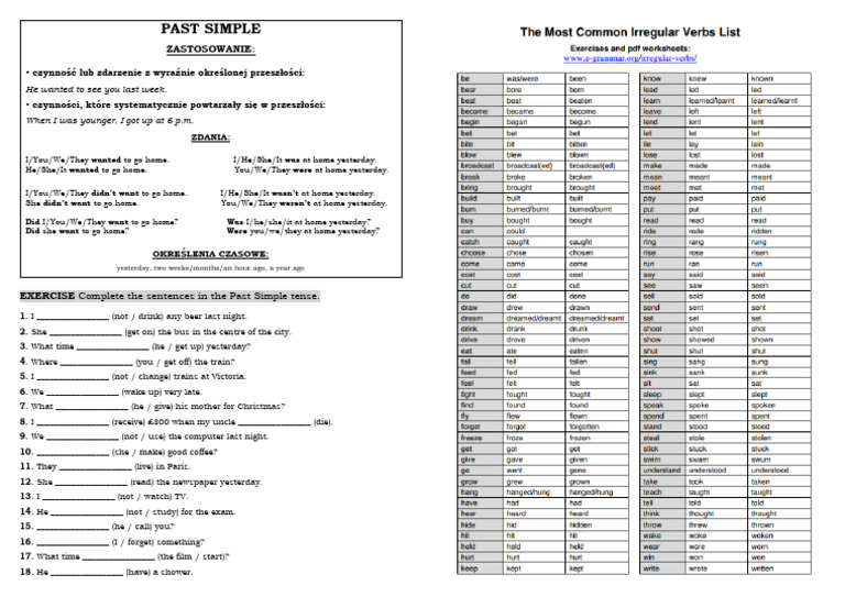Past Simple (Grammar Handout) | PDF