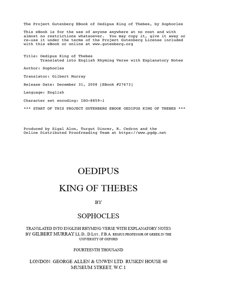 Oedipus, King of Thebes, by Sophocles | PDF | Oedipus
