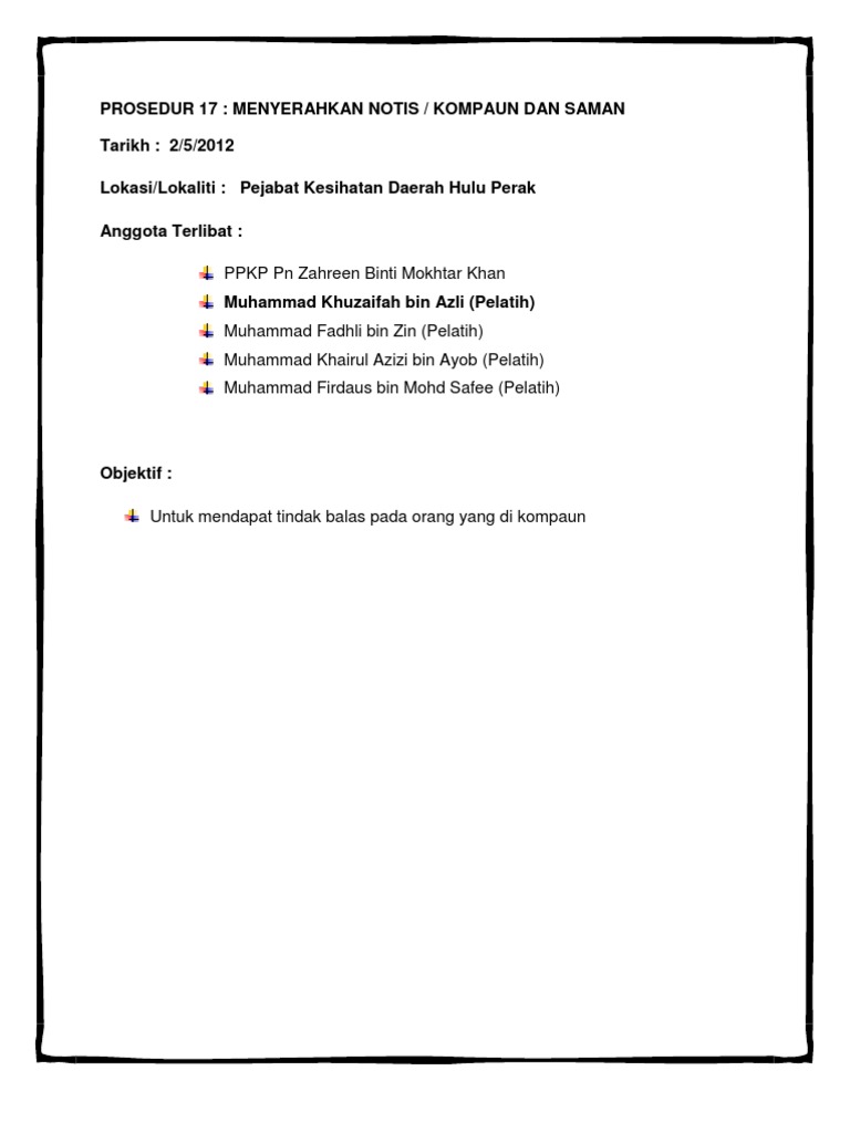 Prosedur 17 Menyerahkan Notis Kompaun Dan Saman | PDF