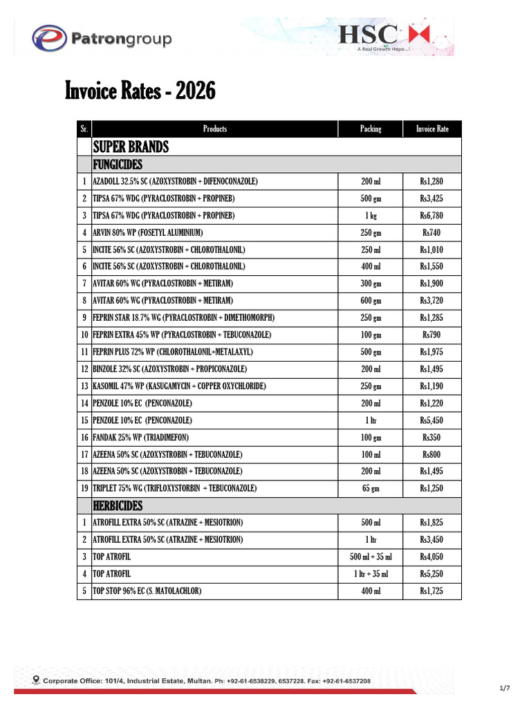 HSC Invoice Rates 2026 | PDF | Agricultural Chemicals | Pesticide