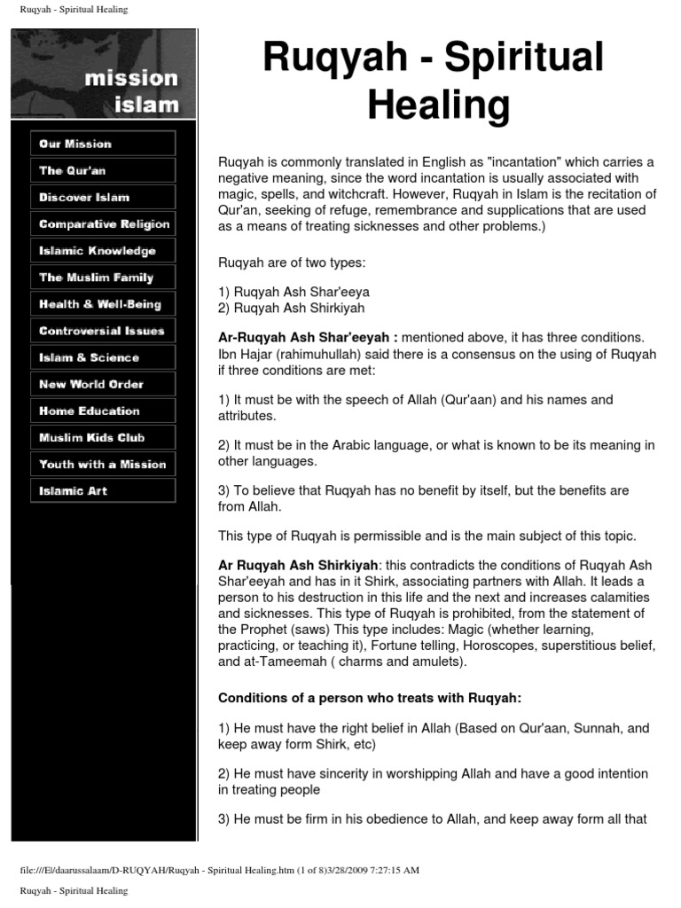 Ruqyah - Spiritual Healing: Ar-Ruqyah Ash Shar'eeyah: Mentioned Above ...