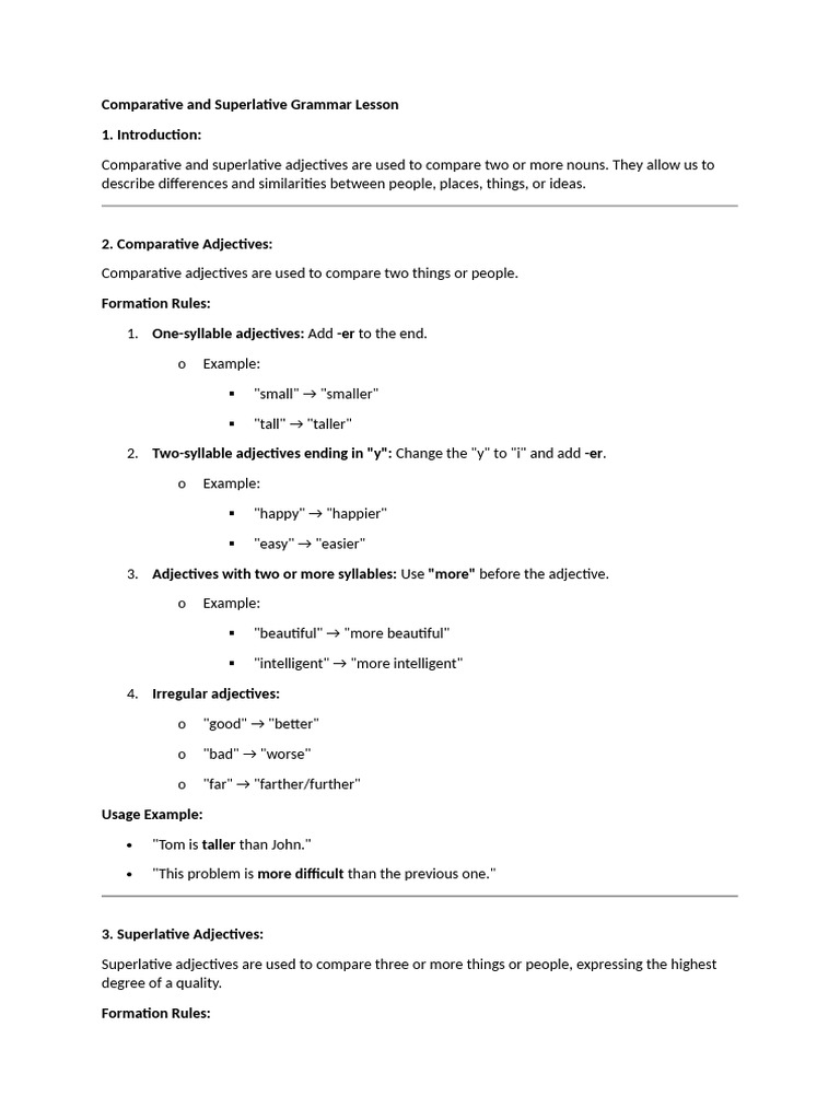 Comparative and Superlative Grammar Lesson | PDF | Adjective ...