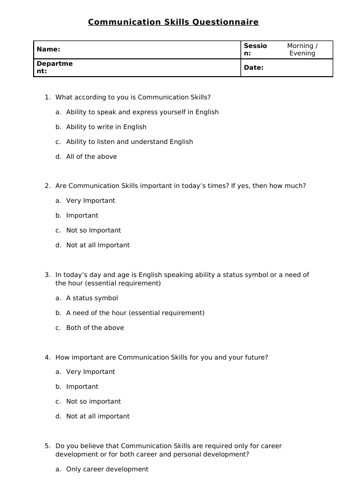 Communication Skills Questionnaire - GTBIT | PDF
